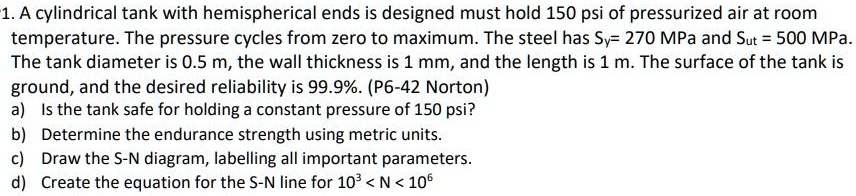 1. A cylindrical tank with hemispherical ends is designed must hold 150 ...