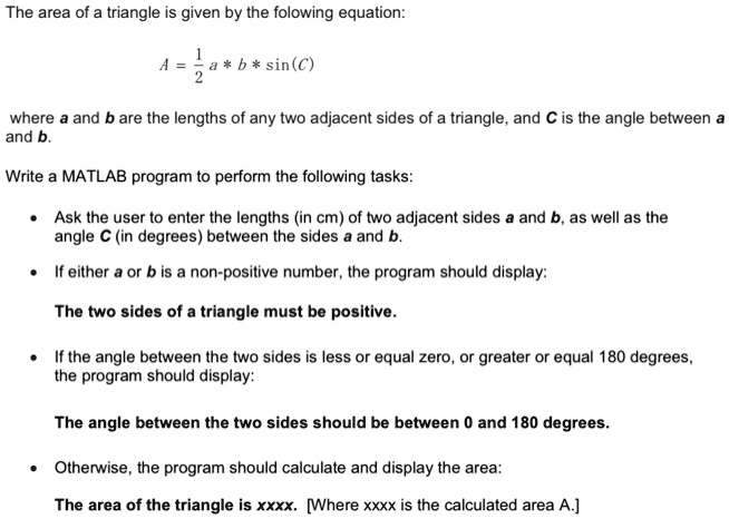 SOLVED: The area of a triangle is given by the following equation: A ...