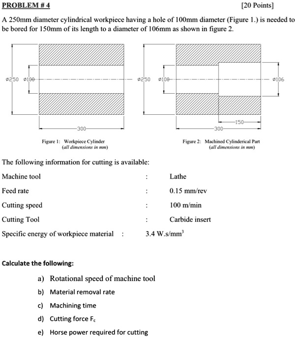 SOLVED: PROBLEM #4 [20 Points] A 250 mm diameter cylindrical workpiece ...