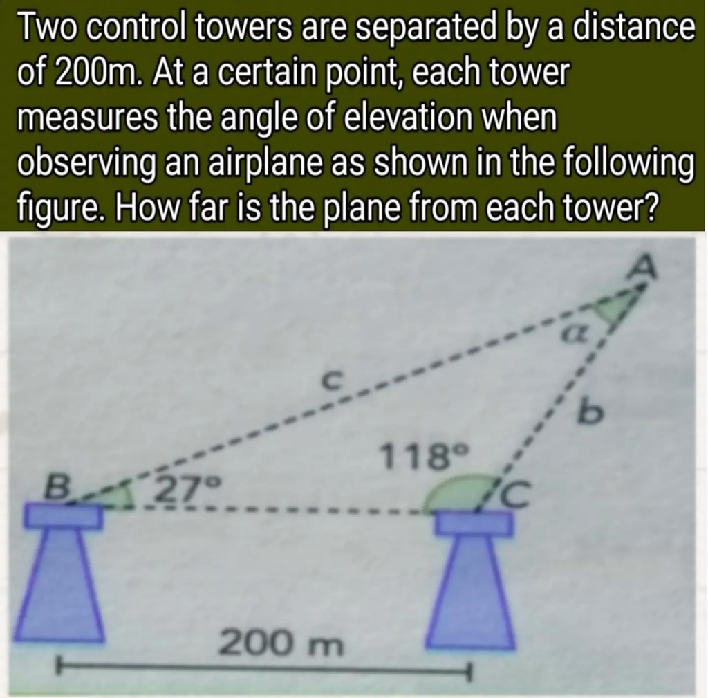 Two control towers are separated by a distance of 200m. At a certain ...