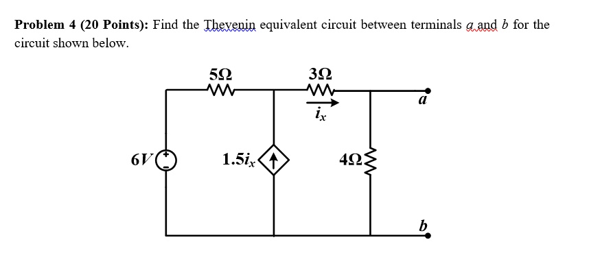 Problem 4 (20 Points): Find the Thevenin equivalent circuit between terminals a and b for the ...