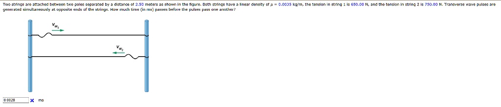 Two strings are attached between two poles separated by a distance of 2.50 meters as shown in ...