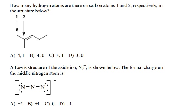 How many hydrogen atoms are there on carbon atoms 1 and 2, respectively ...