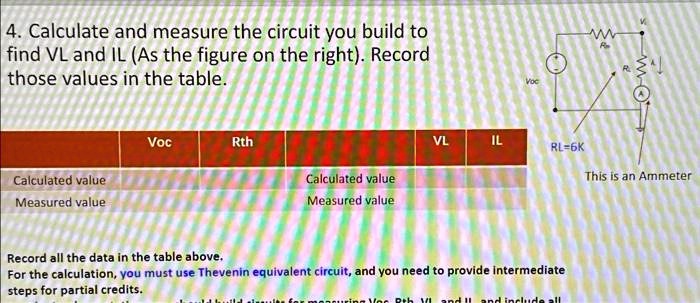 SOLVED: Please find the calculated values using the Thevenin equivalent. 4. Calculate and ...