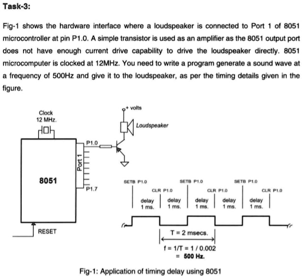 Task-3: Fig-1 shows the hardware interface where a loudspeaker is connected to Port 1 of 8051 ...