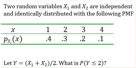 SOLVED: Two random variables Xi and Xz are independent and identically distributed with the ...