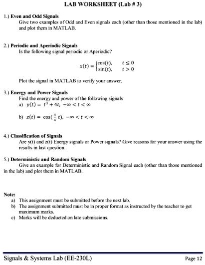 SOLVED: LAB WORKSHEET (Lab #3) 1. Even and Odd Signals: Give two ...