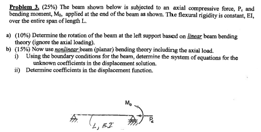 SOLVED: Problem 3. (25%) The beam shown below is subjected to an axial ...