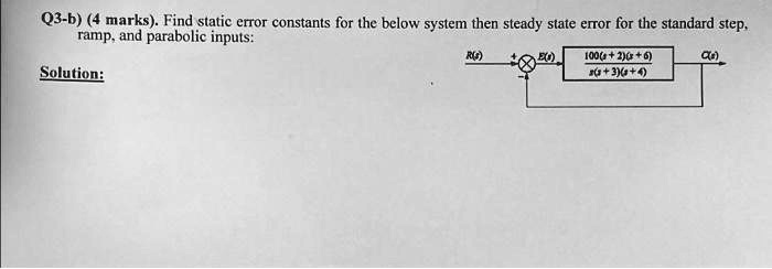 SOLVED: Q3-b) (4 marks) Find static error constants for the below system, then calculate the ...
