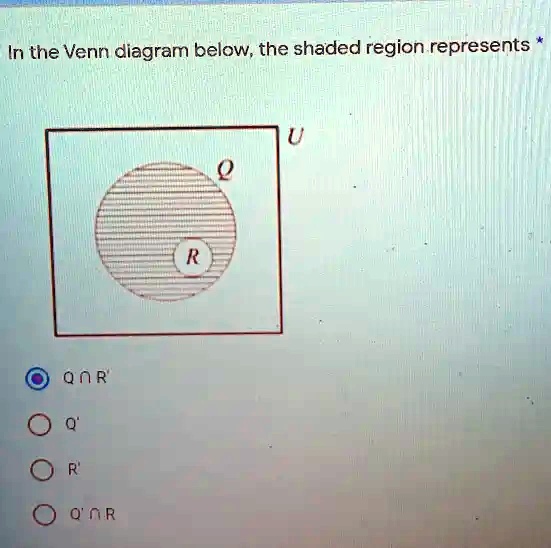 SOLVED: In the Venn diagram below, the shaded region represents Q âˆ© R.