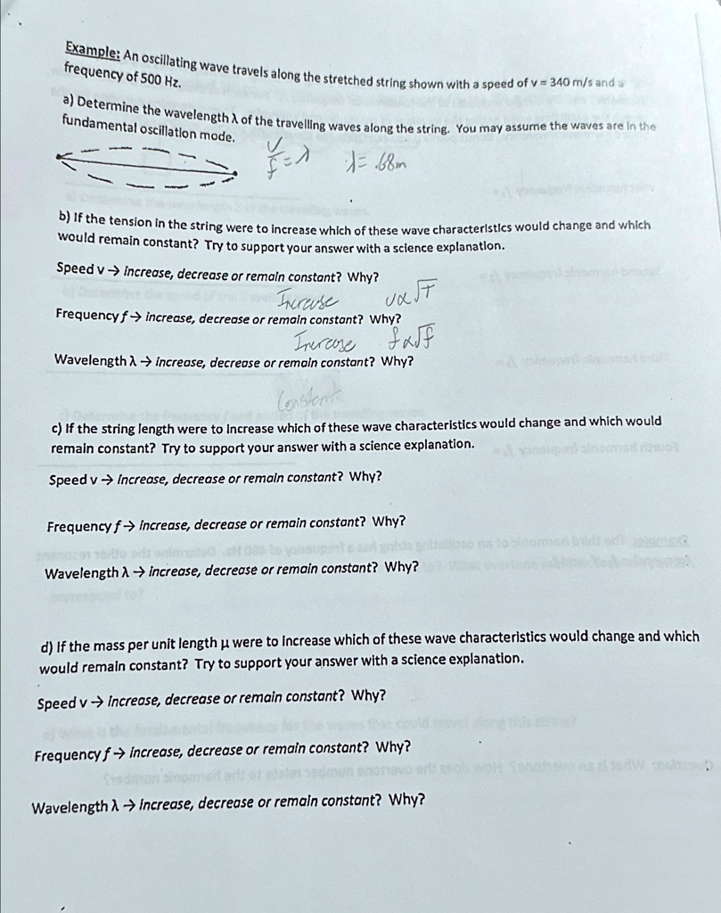 SOLVED: Example: An oscillating wave travels along the stretched string shown with a speed of v ...