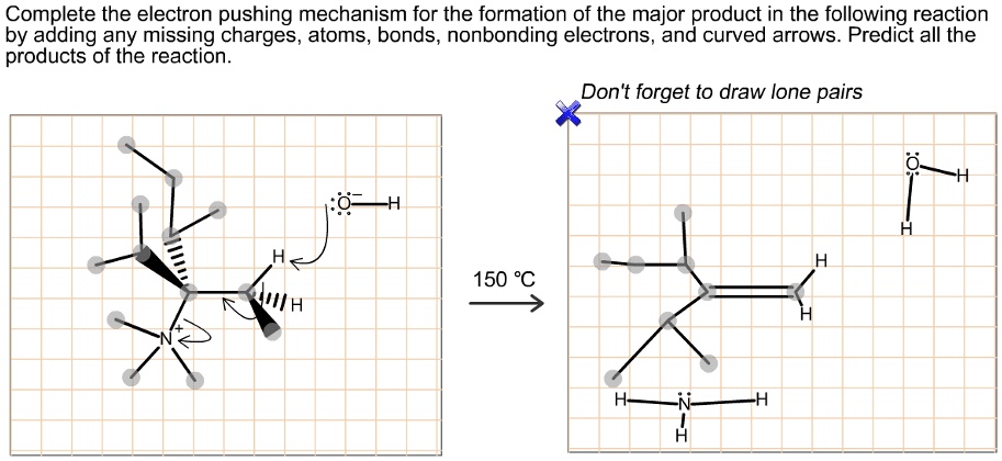 complete the electron pushing mechanism for the formation of the major product in the following ...