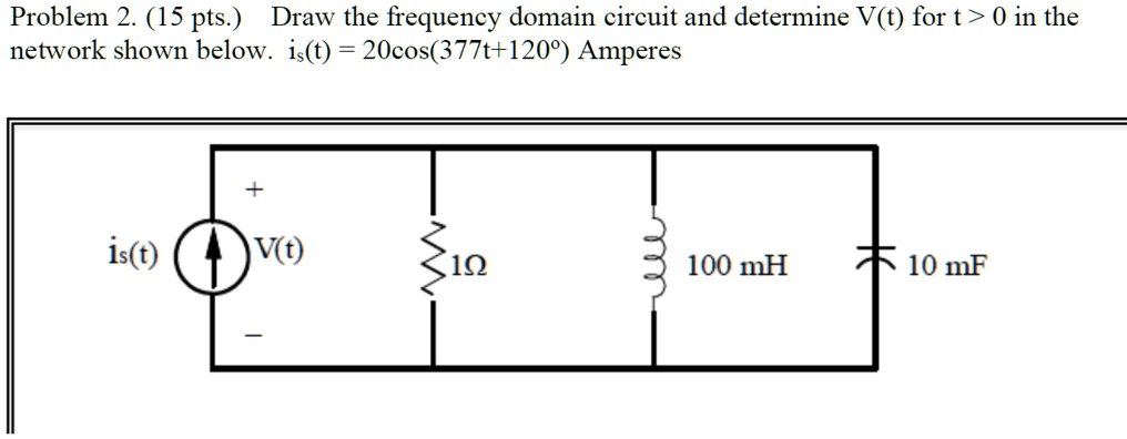 Problem 2. (15 pts.) Draw the frequency domain circuit and determine V(t) for t > 0 in the ...