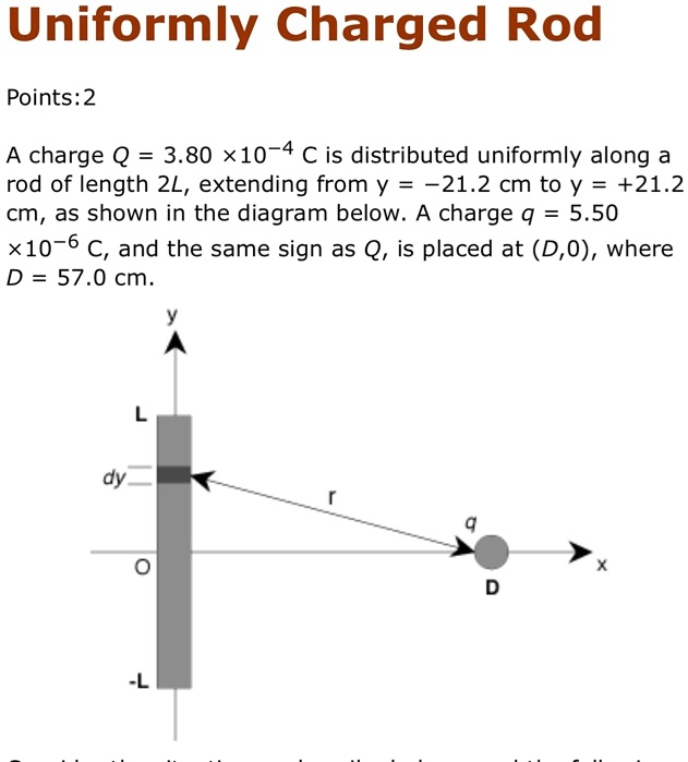 Uniformly Charged Rod Points:2 charge Q =3.80 x10-4 C is distributed ...