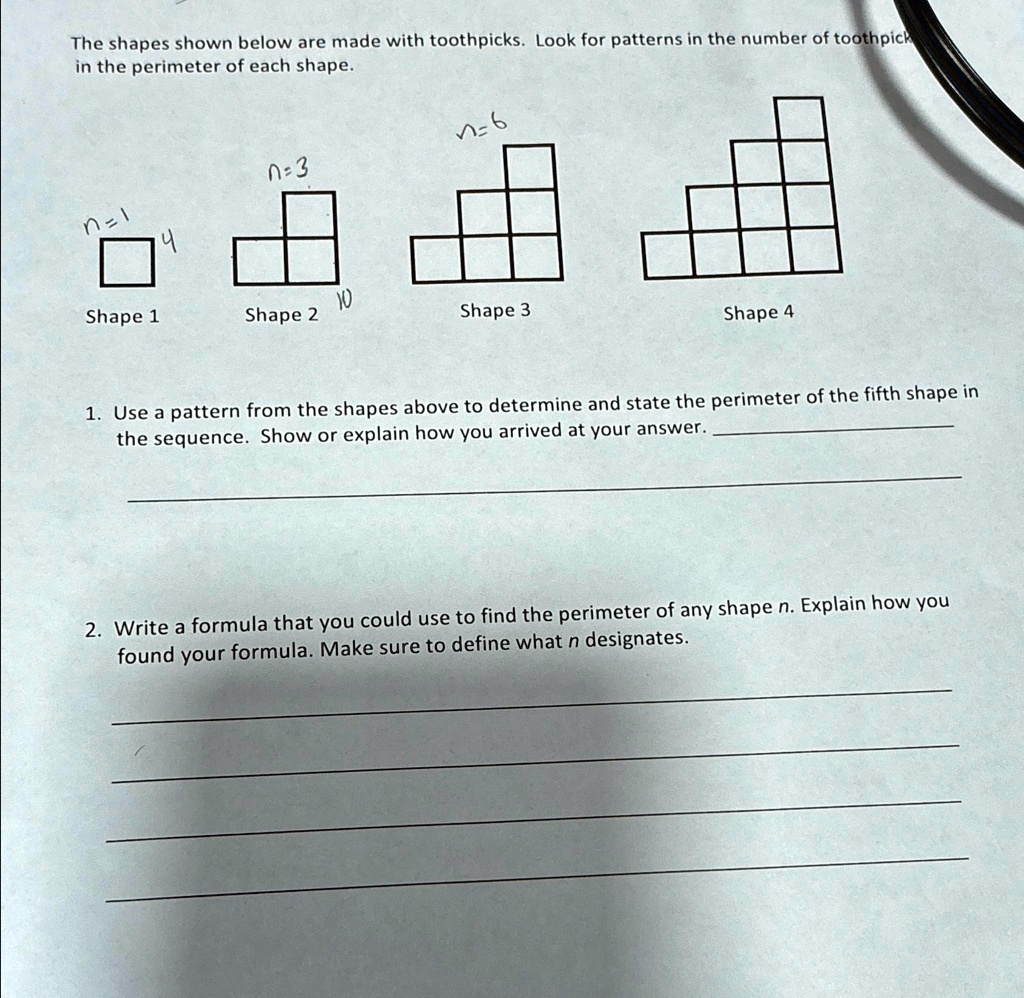 SOLVED: The shapes shown below are made with toothpicks. Look for patterns in the number of ...