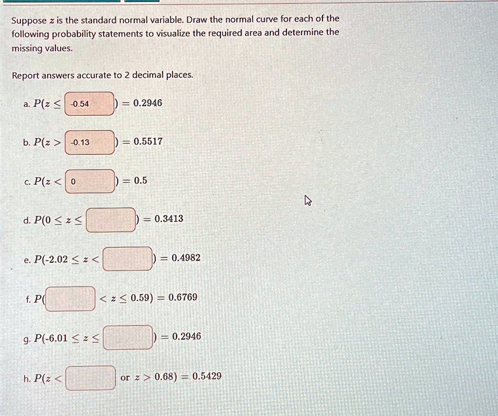SOLVED: Suppose z is the standard normal variable. Draw the normal curve for each of the ...