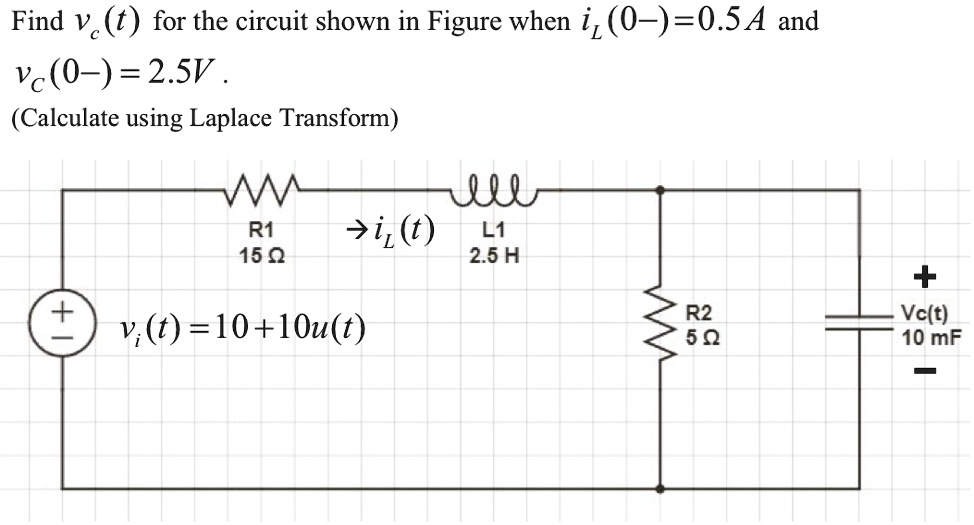 Find v(c)(t) for the circuit shown in Figure when i(L)(0-)=0.5A and v(C)(0-)=2.5V (Calculate ...