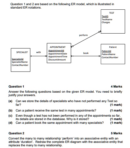 SOLVED: Text: Question 1 and 2 are based on the following ER model ...