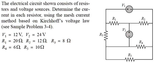 The electrical circuit shown consists of resistors and voltage sources. Determine the current in ...
