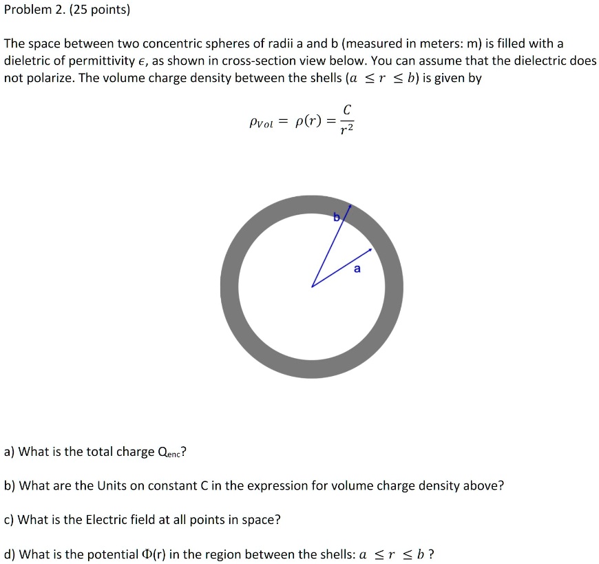 SOLVED: Problem 2. (25 points) The space between two concentric spheres ...