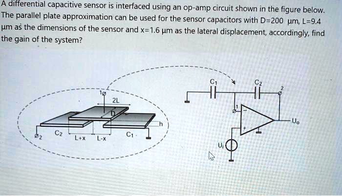 SOLVED: A differential capacitive sensor is interfaced using an Op-amp circuit shown in the ...