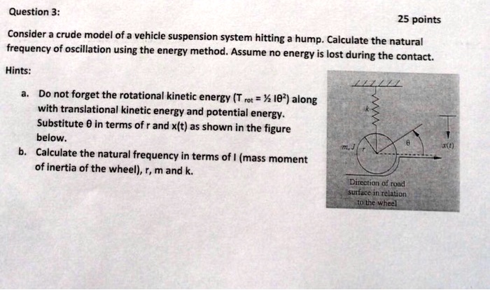 SOLVED: Question 3: 25 points Consider a crude model of a vehicle suspension system hitting a ...