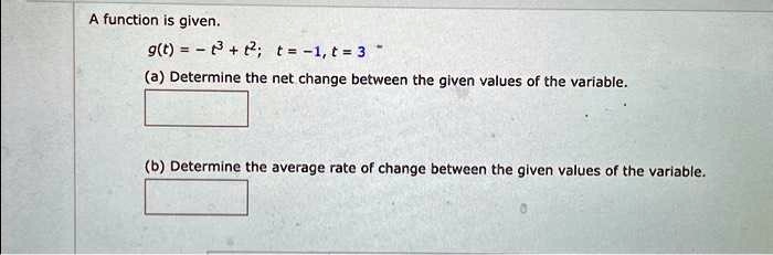 SOLVED: A function is given. g(t) = − t³ + t²; t = -1, t = 3 (a ...
