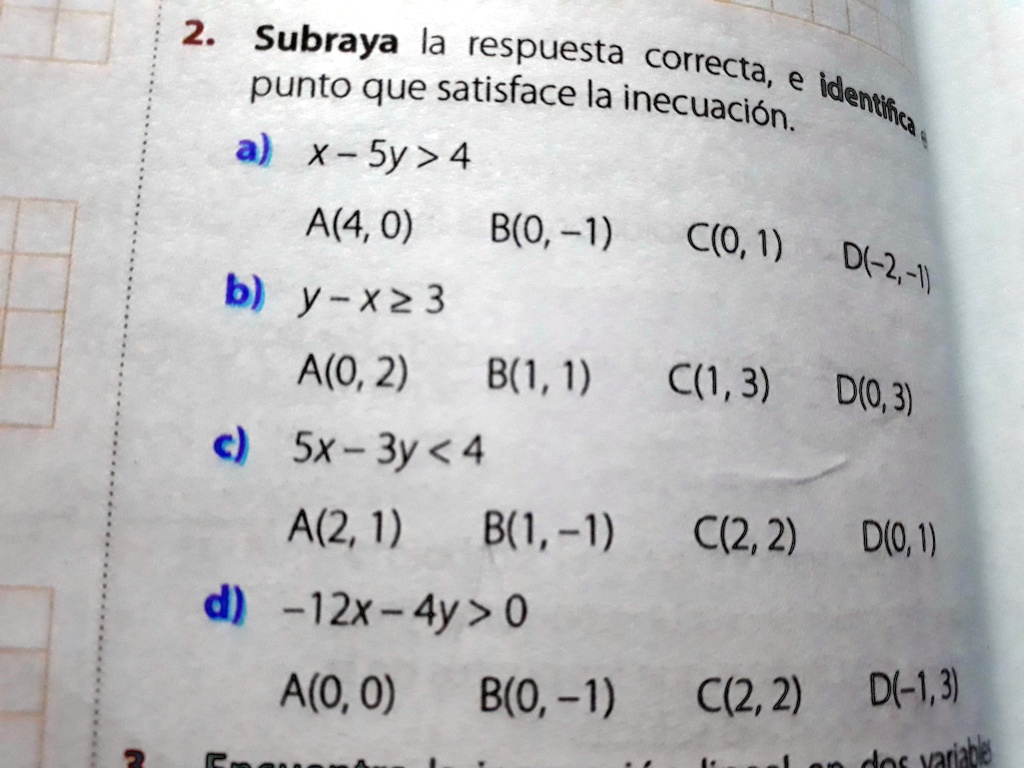 SOLVED: Subraya la respuesta correcta, e identifica el punto que ... SOLVED: Subraya la respuesta correcta, e identifica el punto que ...