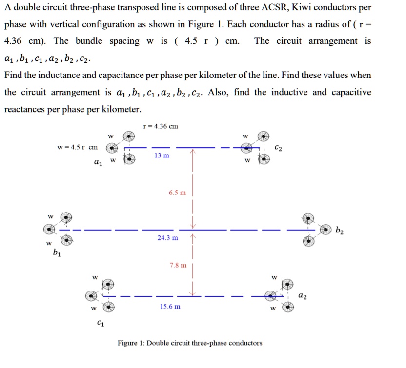Solved A Double Circuit Three Phase Transposed Line Is Composed Of Three Acsr Kiwi Conductors