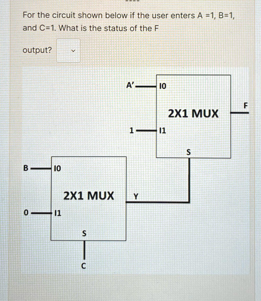 For the circuit shown below if the user enters A =1, B=1, and C=1. What is the status of the F ...