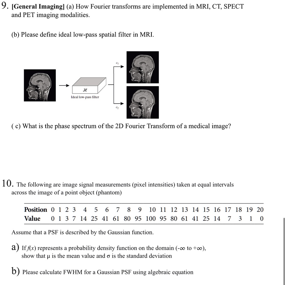 9. [General Imaging] (a) How Fourier transforms are implemented in MRI ...