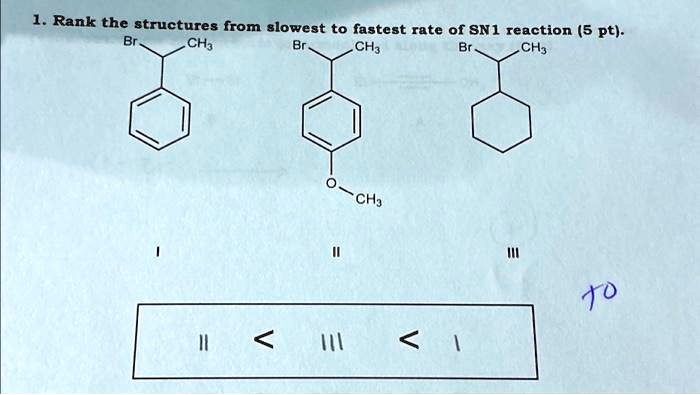 SOLVED: 1. Rank the structures from slowest to fastest rate of SN1 ...
