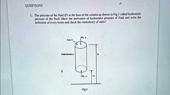 QUESTIONS 1. The pressure of the fluid (P) at the base of the column as ...