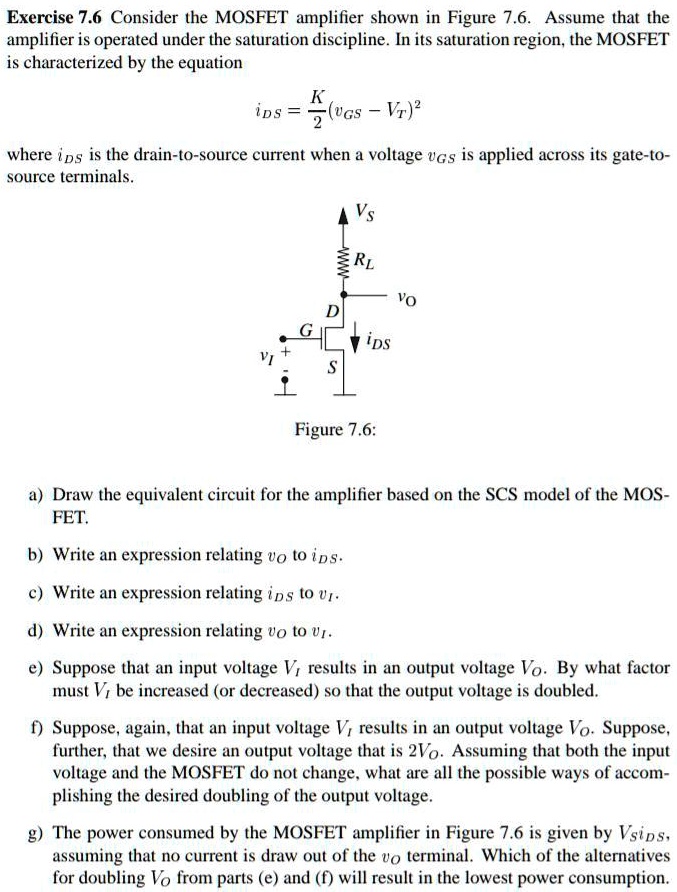 exercise 76 consider the mosfet amplifier shown in figure 76 assume that the amplifier is ...