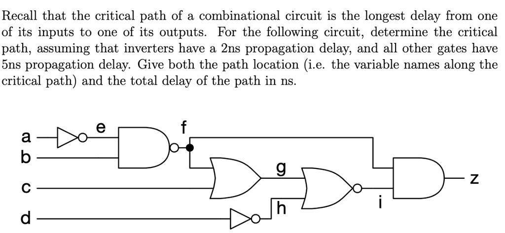 Recall that the critical path of a combinational circuit is the longest delay from one of its ...