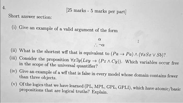 4. [25 marks - 5 marks per part] Short answer section: (i) Give an ...