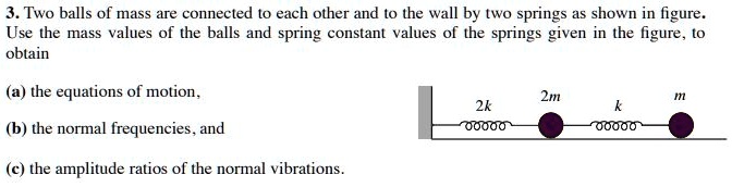 SOLVED: Two balls of mass are connected to each other and to the wall ...