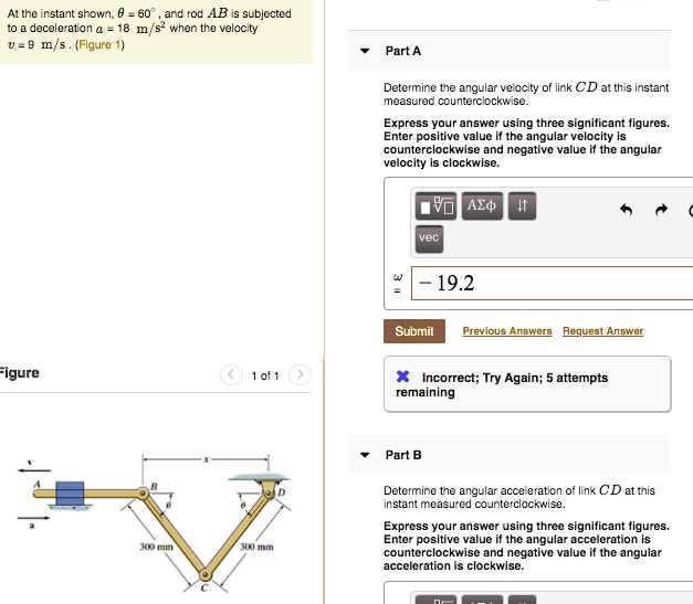 SOLVED: At the instant shown, Î¸ = 60Â°, and rod AB is subjected to a ...