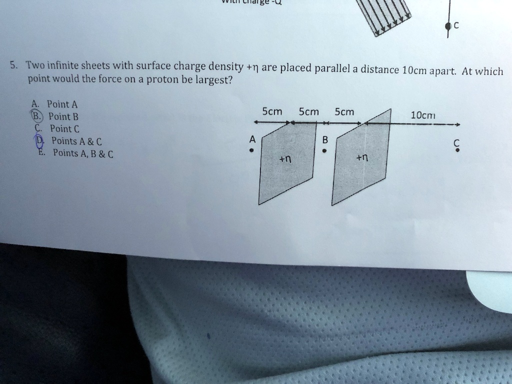 SOLVED: Two infinite sheets with surface charge density +n are placed parallel a distance 10 cm ...