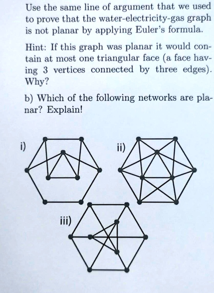 SOLVED: Use the same line of argument that we used to prove that the water-electricity-gas graph ...
