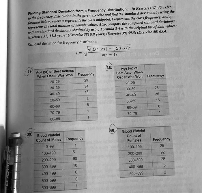 SOLVED: Frequency Distribution In Exercises 37-40, refer Finding ...