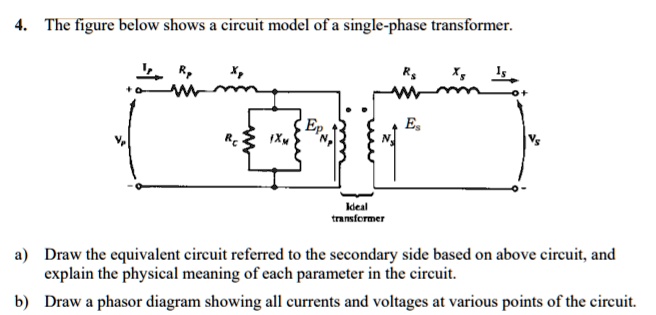 4. The figure below shows a circuit model of a single-phase transformer. a) Draw the equivalent ...