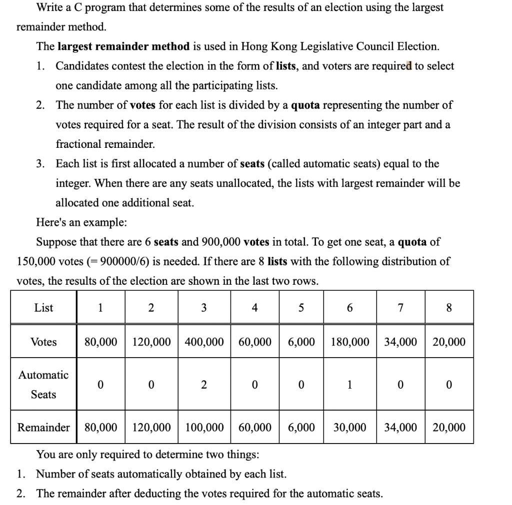 SOLVED: Write a C program that determines some of the results of an ...