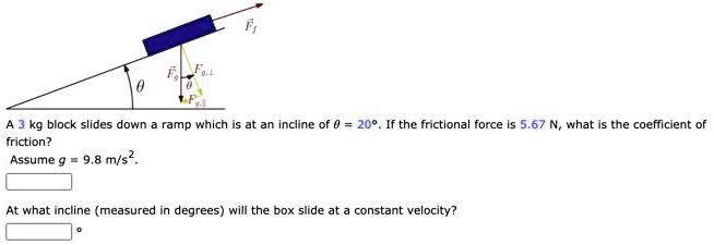 kg block slides down ramp which at an incline friction assume ms 200 if ...
