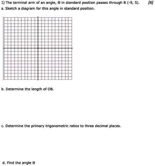 1) The terminal arm of an angle, θ in standard position passes through ...