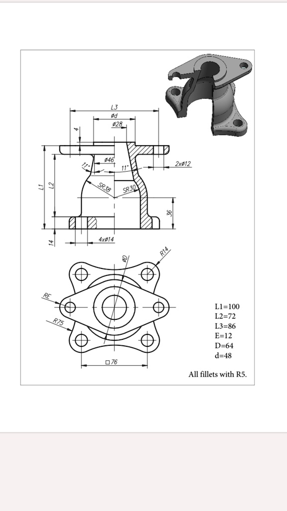 SOLVED: Task: Redraw in full scale (1:1) the given drawing of a mechanical part and set all ...