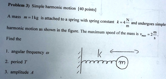 SOLVED:Problem 3) Simple harmonic motion [40 points] mass m=lkg is ...