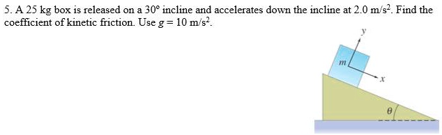SOLVED: A 5.4 kg box is released on a 30Â° incline and accelerates down ...