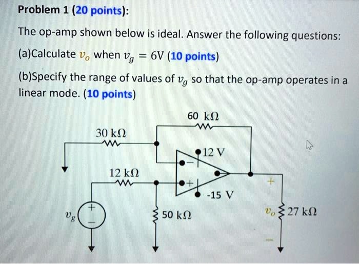 Problem 1 (20 points): The op-amp shown below is ideal. Answer the following questions: (a ...
