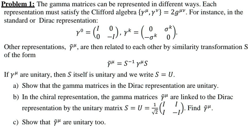 SOLVED: Problem L: The gamma matrices can be represented in different ...